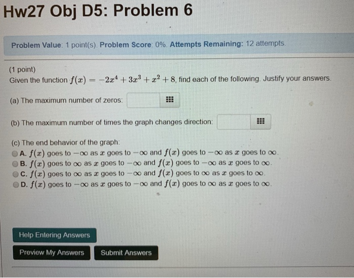 Solved Hw27 Obj D5: Problem 6 Problem Value: 1 point(s) | Chegg.com