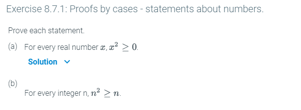Solved Exercise 8.7.1: Proofs by cases - statements about | Chegg.com