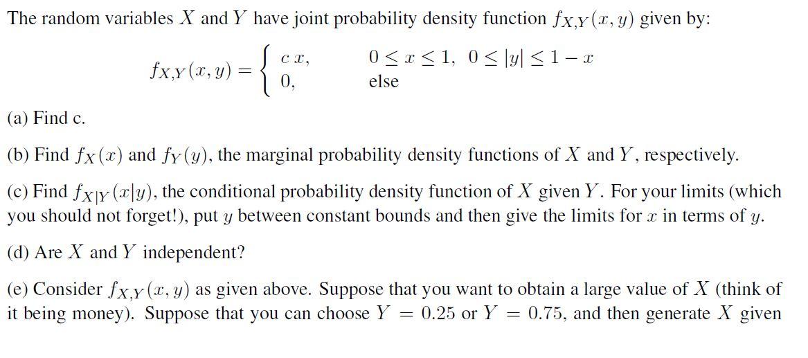 Solved The random variables X and Y have joint probability | Chegg.com