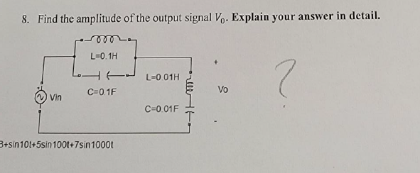 8. Find the amplitude of the output signal V0. | Chegg.com