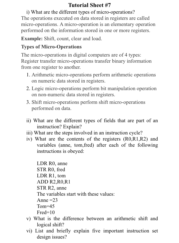 Solved Tutorial Sheet #7 i) What are the different types of | Chegg.com