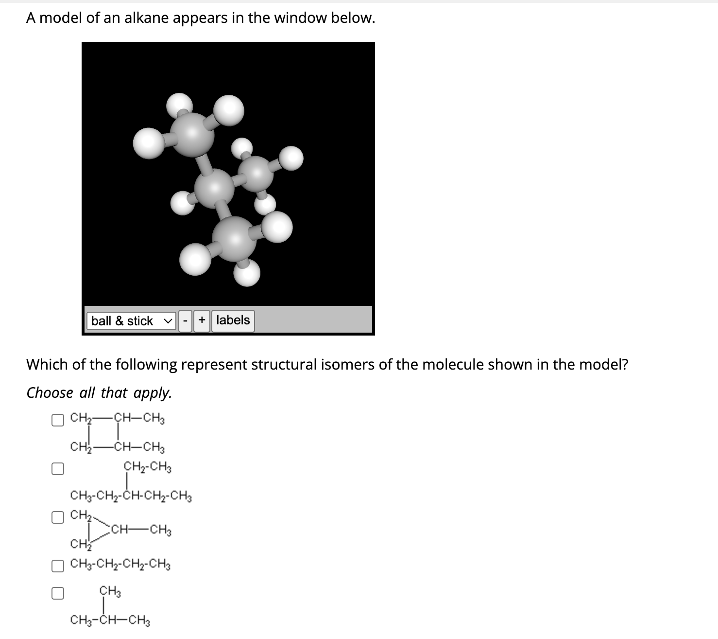 Solved A model of an alkane appears in the window below. | Chegg.com