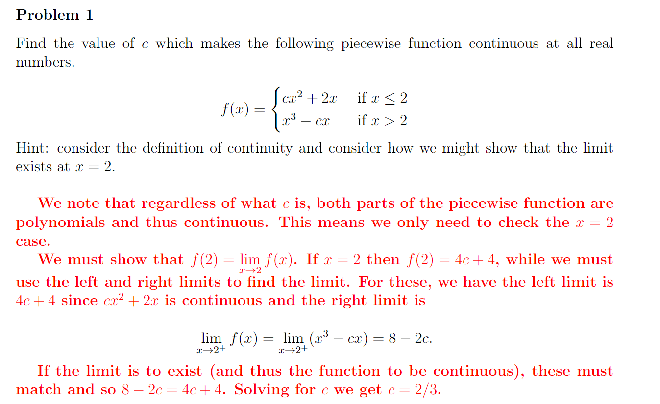 Solved Find the value of c which makes the following | Chegg.com