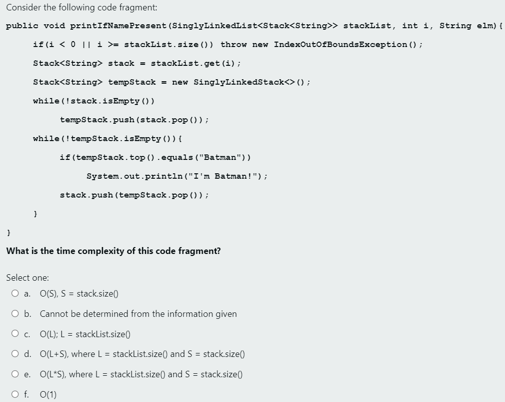 Solved Consider the following code fragment: public void | Chegg.com