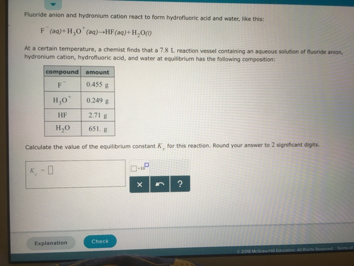 Solved Fluoride anion and hydronium cation react to form | Chegg.com