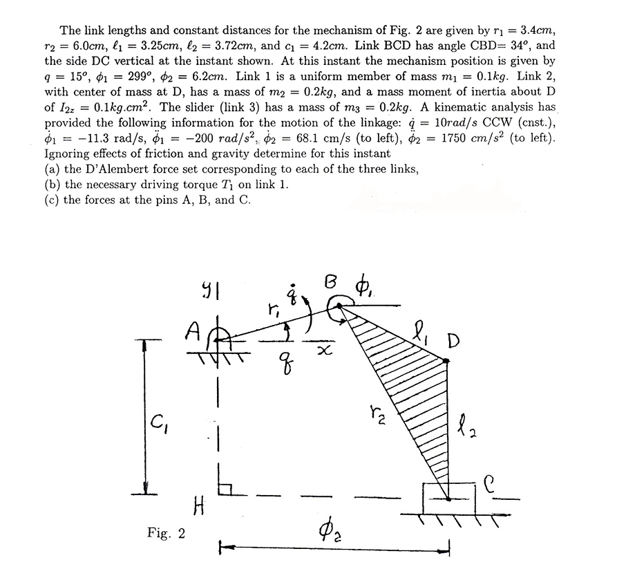 The link lengths and constant distances for the | Chegg.com