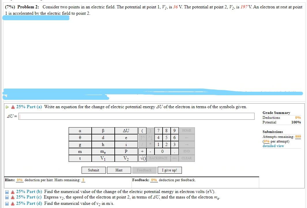 Solved (7\%) Problem 2: Consider two points in an electric | Chegg.com