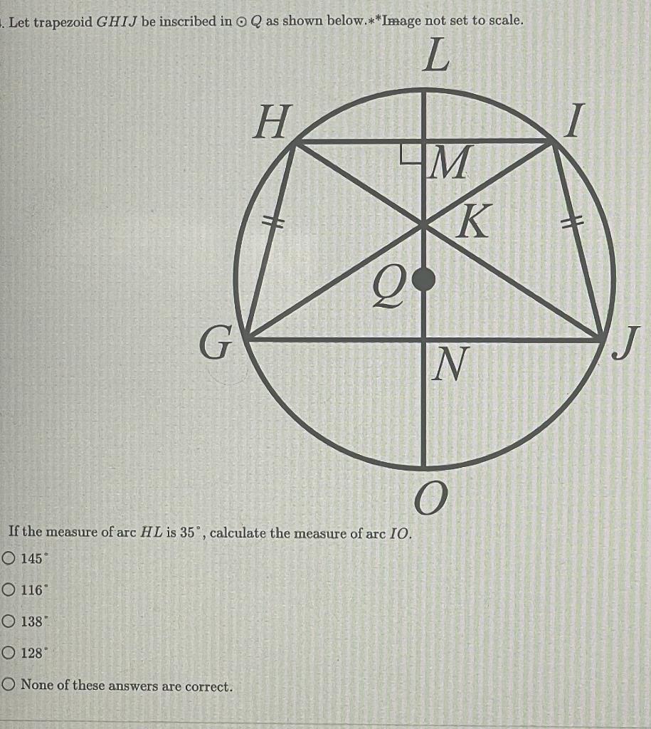 Solved Let trapezoid GHIJ be inscribed in ⊙Q as shown | Chegg.com