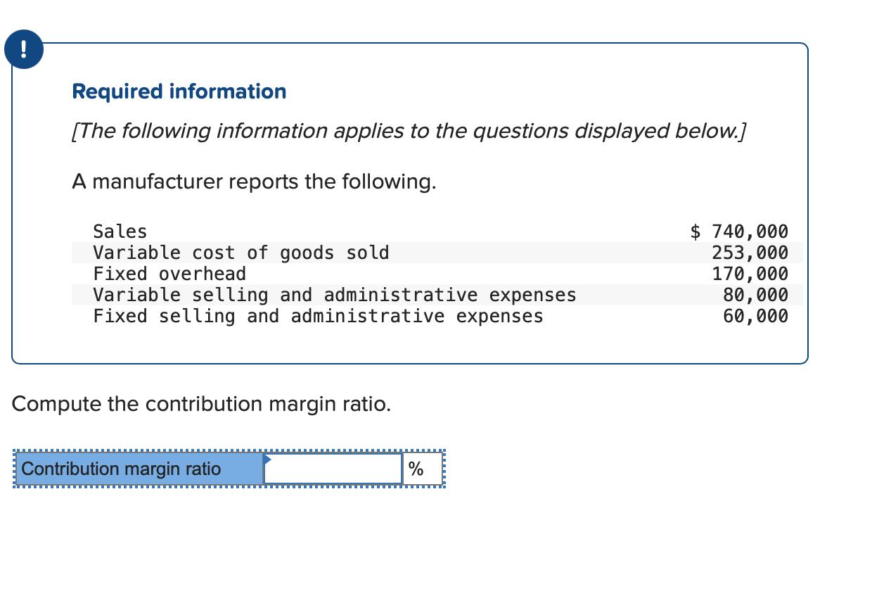 Solved Compute the contribution margin ratio. | Chegg.com