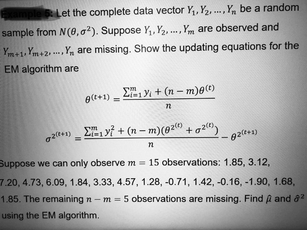 Solved Example 5: Let the complete data vector Y1, Y2, ..., | Chegg.com