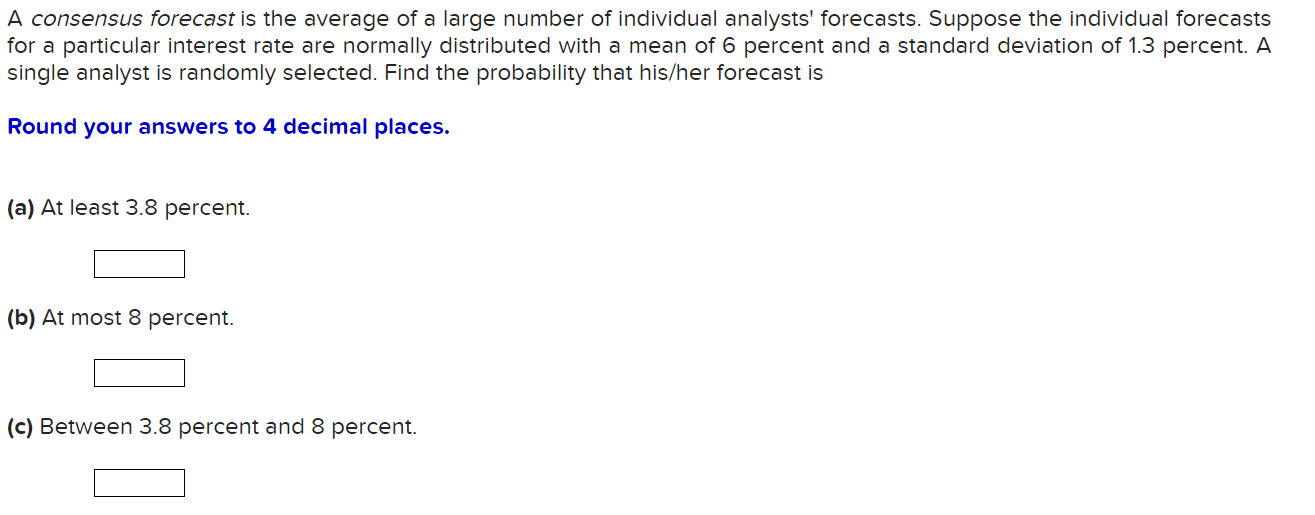 Solved A consensus forecast is the average of a large number | Chegg.com