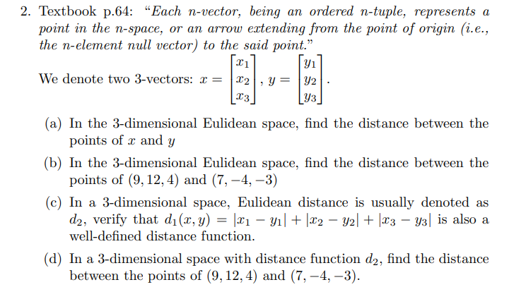 Solved Textbook p.64: "Each n-vector, being an ordered | Chegg.com