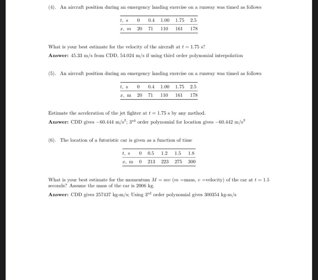 Solved (4). An aircraft position during an emergency landing | Chegg.com