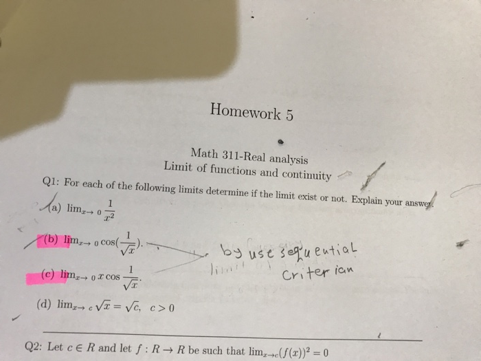 Solved Homework 5 Math 311-Real analysis Limit of functions | Chegg.com