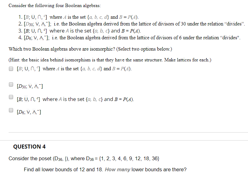 Solved Consider The Following Four Boolean Algebras 2