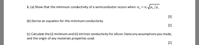 Solved 1(al Show that the minimum conductivity of a | Chegg.com