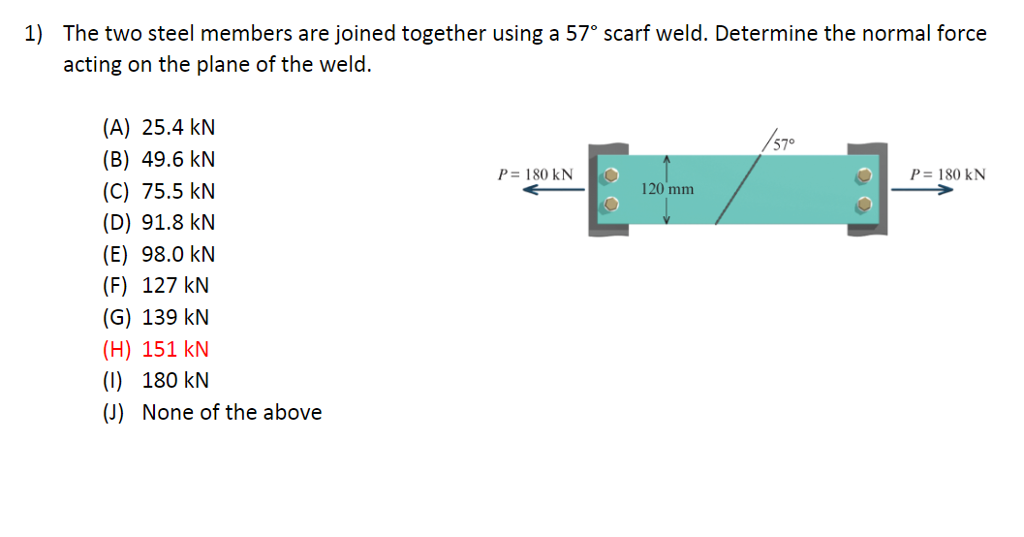 Solved 2) The average normal stress on the plane of the weld | Chegg.com