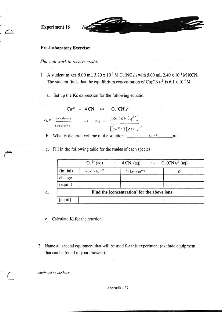 Solved Experiment 16 Nante- Pre-Laboratory Exercise: Show | Chegg.com