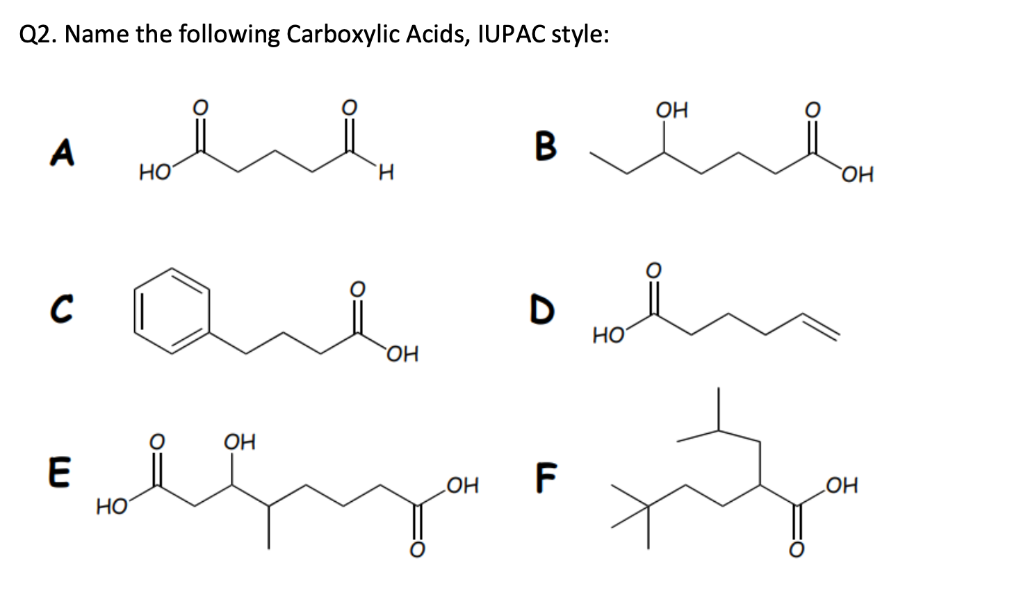 Solved Q2. Name the following Carboxylic Acids, IUPAC style: | Chegg.com