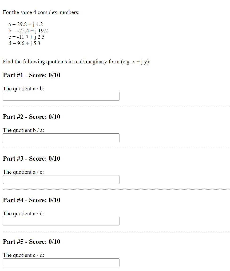 Solved For the same 4 complex numbers: a=29.8+j4.2 | Chegg.com