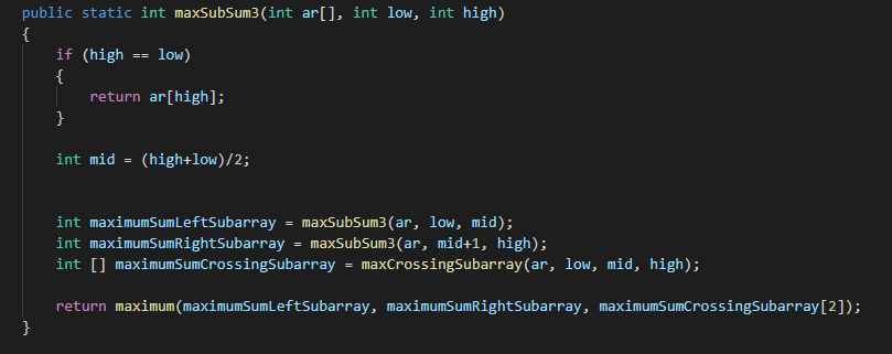 Solved public static int maxSubSum3(int ar[], int low, int | Chegg.com