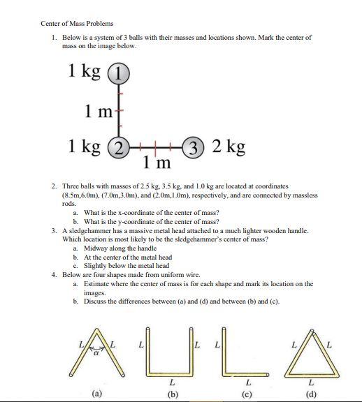 Solved Center of Mass Problems 1. Below is a system of 3 | Chegg.com