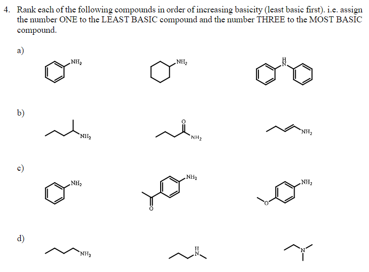 Solved 4. Rank each of the following compounds in order of | Chegg.com