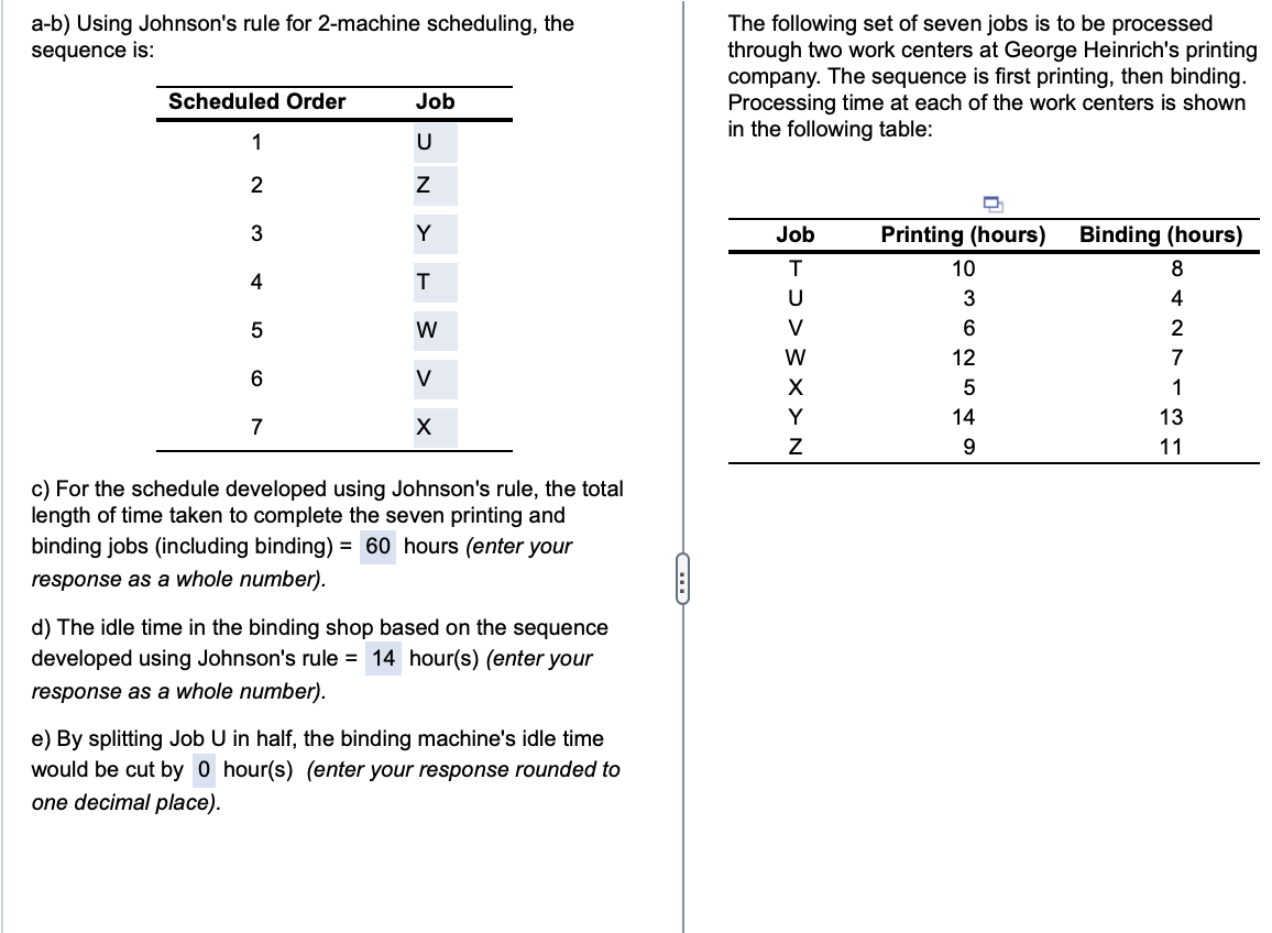 Solved a-b) Using Johnson's rule for 2-machine scheduling, | Chegg.com