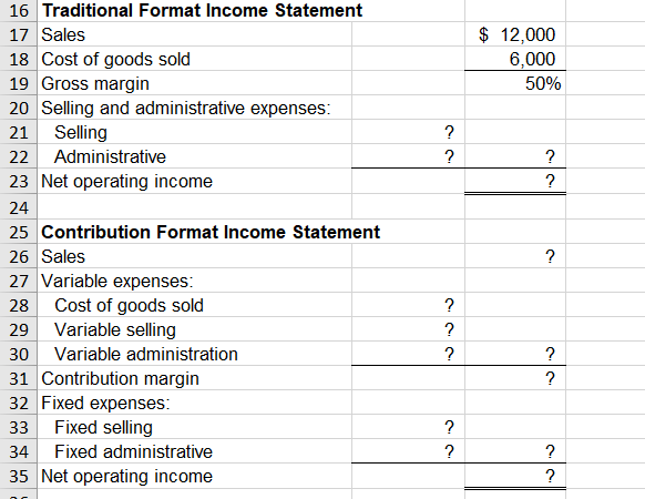 Solved Need to fill in the question marks with excel | Chegg.com