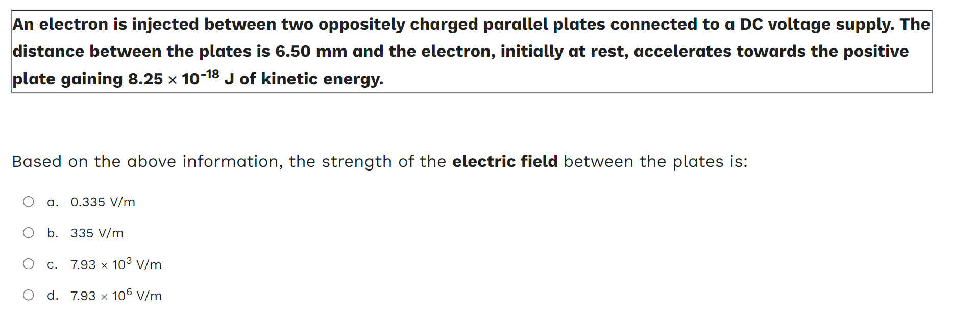 Solved An Electron Is Injected Between Two Oppositely