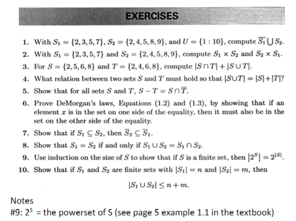 Solved 1. With S1={2,3,5,7},S2={2,4,5,8,9}, and U={1:10}, | Chegg.com