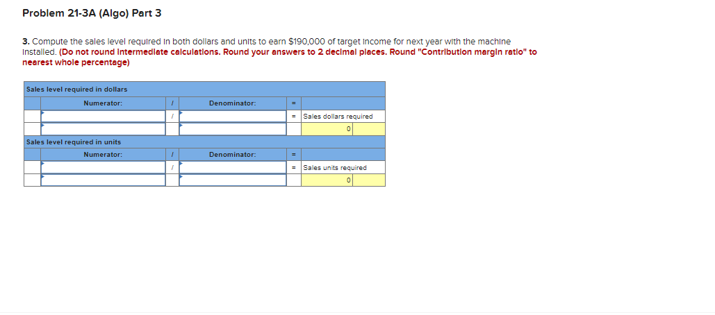 Solved Required Information Problem 21-3A (Algo) Break-even | Chegg.com
