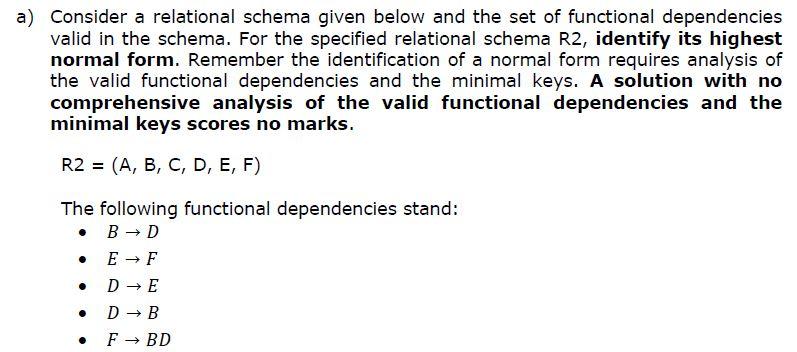 Solved a) Consider a relational schema given below and the | Chegg.com