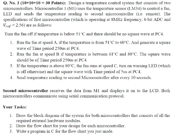 Q. No. 3 (10+10+10 = 30 Points): Design a temperature | Chegg.com