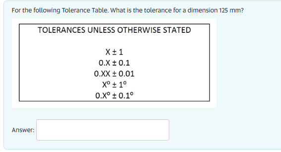 Solved For the following Tolerance Table. What is the | Chegg.com