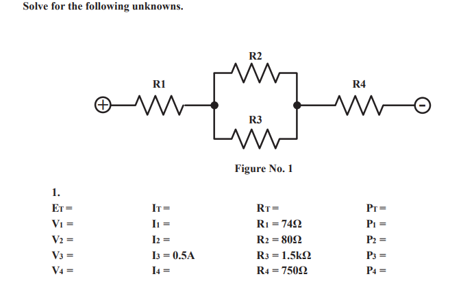 Solved Solve for the following unknowns. R2 R1 R4 avo R3 W | Chegg.com