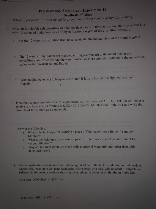 Solved Prelaboratory Assignment: Experiment 15 Synthesis of | Chegg.com