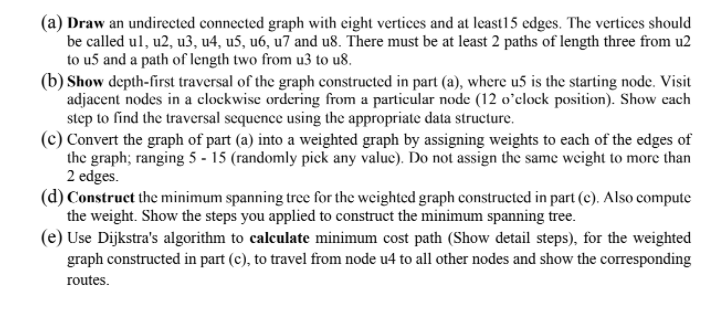Solved (a) Draw an undirected connected graph with eight | Chegg.com