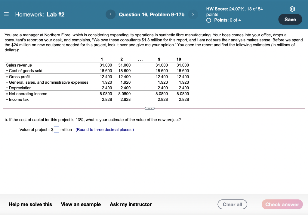 Solved = Homework: Lab #2 Question 16, Problem 9-17b > HW | Chegg.com