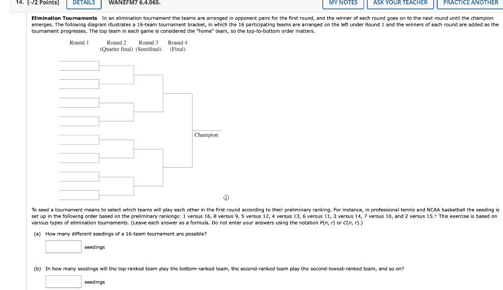 Elimination Tournaments In an elimination tournament | Chegg.com