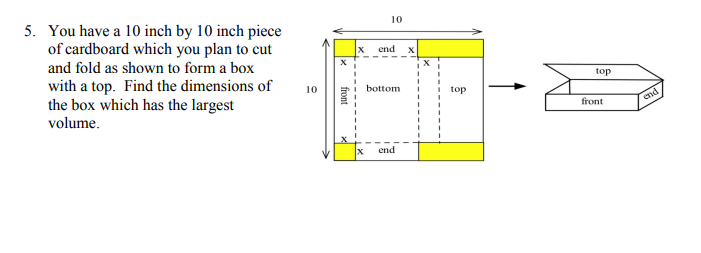 Solved 10 X end X X 5. You have a 10 inch by 10 inch piece | Chegg.com