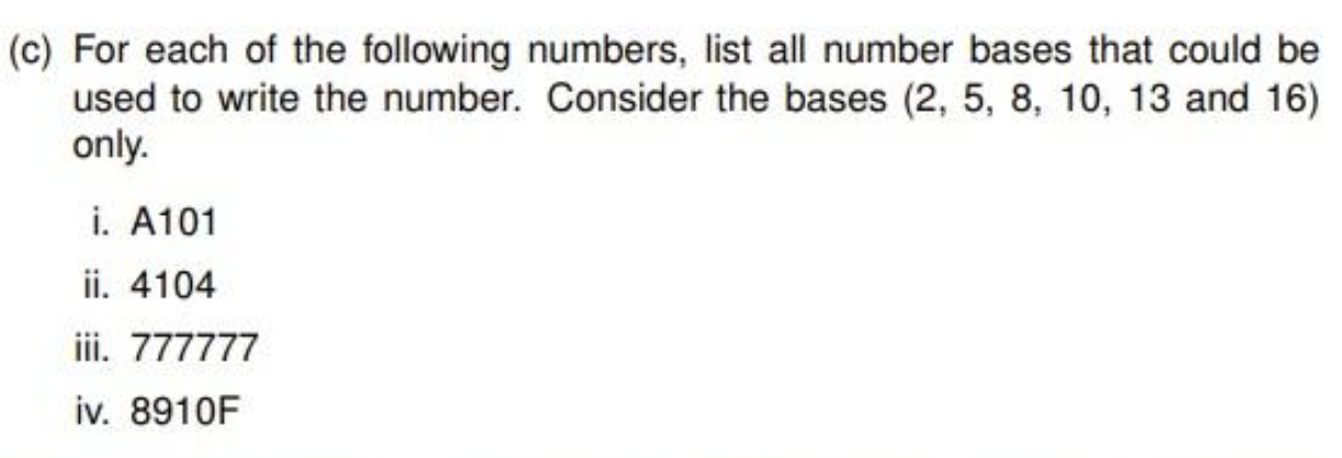 Solved (c) For each of the following numbers, list all | Chegg.com