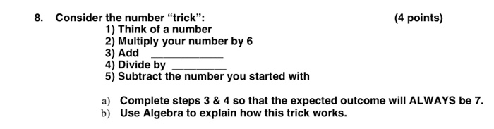 Solved 8. Consider the number "trick": (4 points) 1) Think | Chegg.com