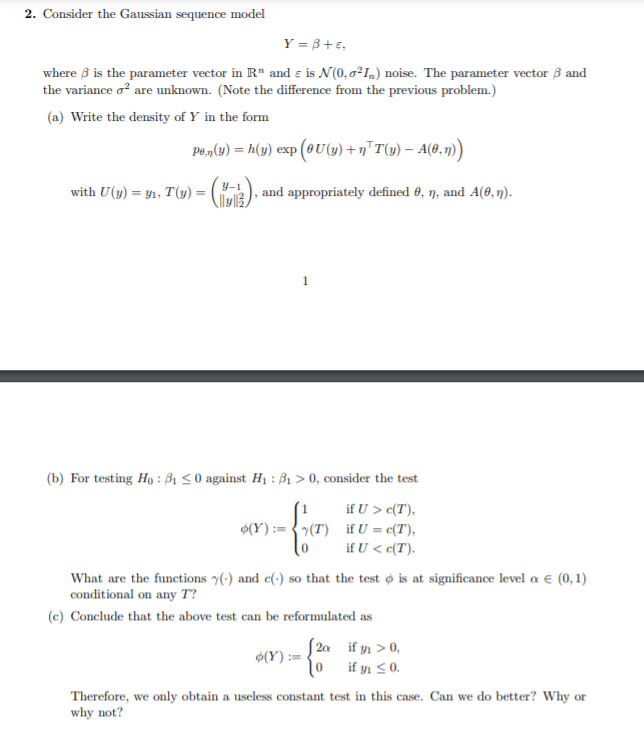 2. Consider the Gaussian sequence model Y = B+E, | Chegg.com