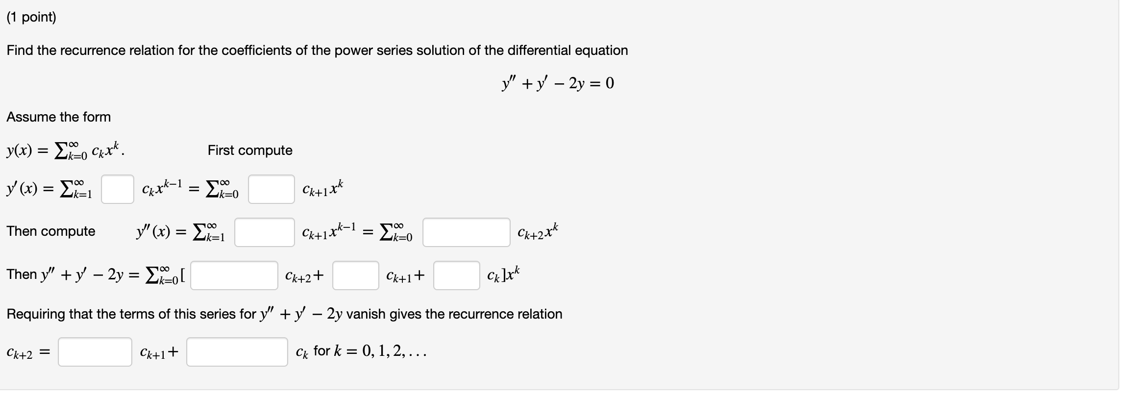 Solved (1 point) Find the recurrence relation for the | Chegg.com