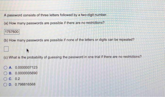 Solved A password consists of three letters followed by a | Chegg.com