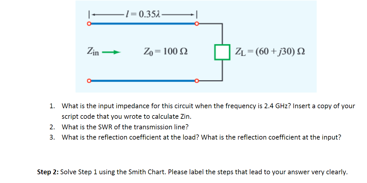 Solved -1=0.352 Zin Zo= 100 22 ZL = (60 + j30) 22 1. What is | Chegg.com