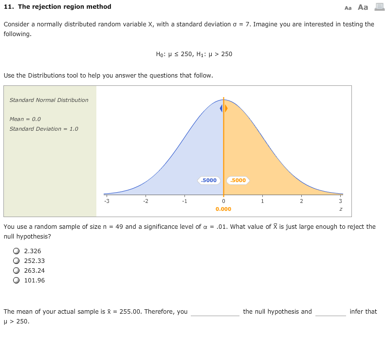 Solved 11. The rejection region method Aa Aa E Consider a | Chegg.com
