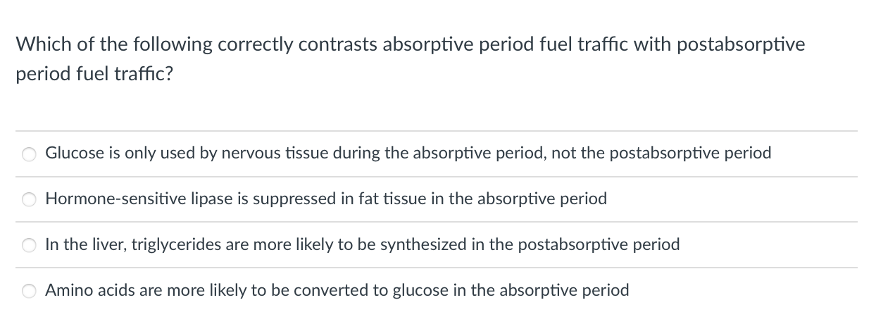 Solved Which of the following correctly contrasts absorptive | Chegg.com
