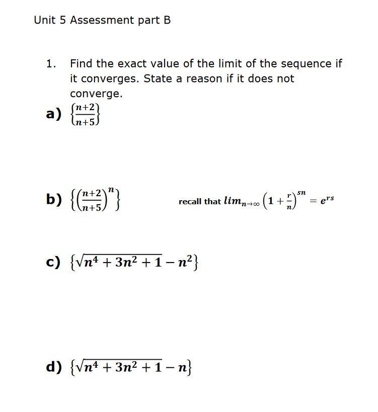 Solved Unit 5 Assessment part B 1. Find the exact value of | Chegg.com
